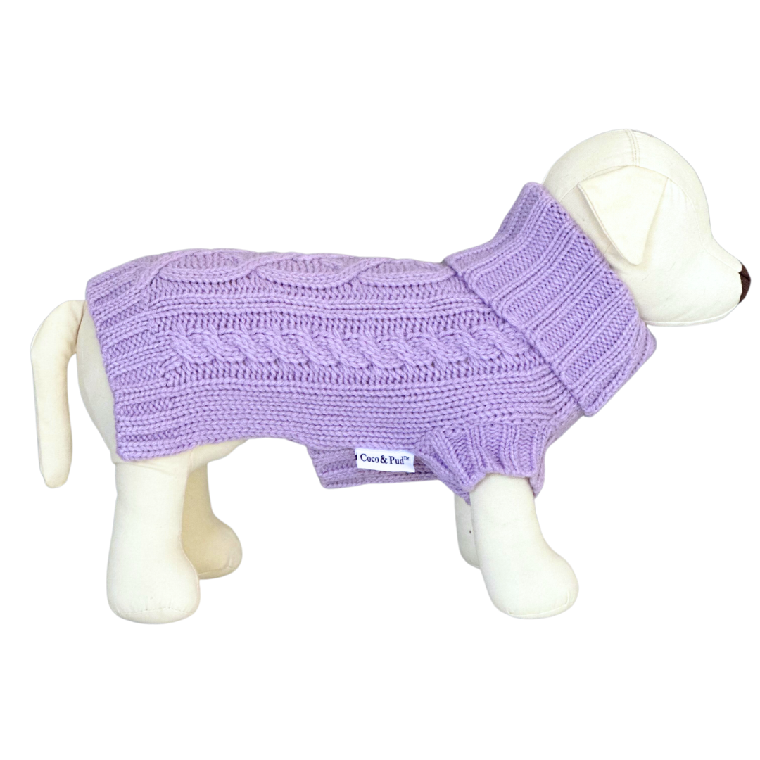 Coco & Pud Coco Cable Dog Sweater/ Dog Jumper - Lilac